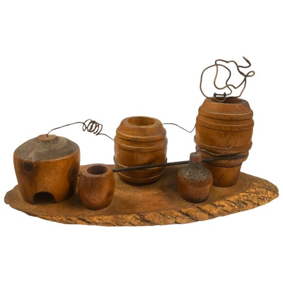 Art | Vintage Rustic Wood Folk Art Sculpture Moonshine Still Barrels ...